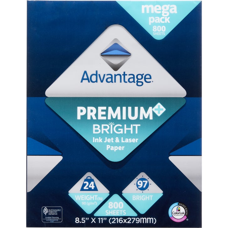 Advantage Premium Bright Inkjet & Laser Paper, 97 Bright, 24 lb, White ...