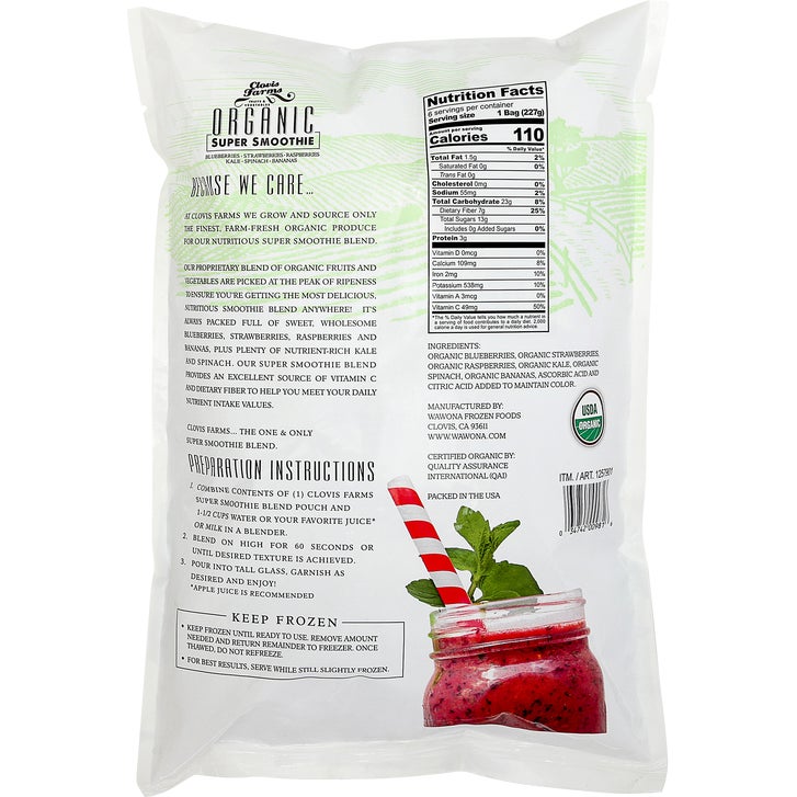 Clovis Farms Organic Super Smoothie, Fruits & Vegetables, 8 oz, 6 ct ...