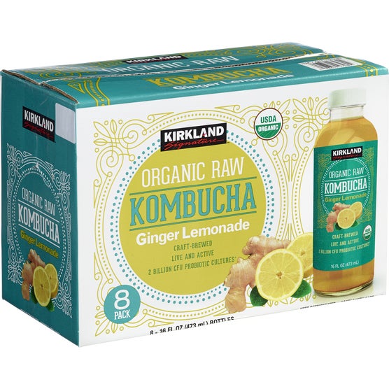 Kirkland Signature Organic Raw Kombucha, Ginger Lemonade, 16 fl oz, 8 ...