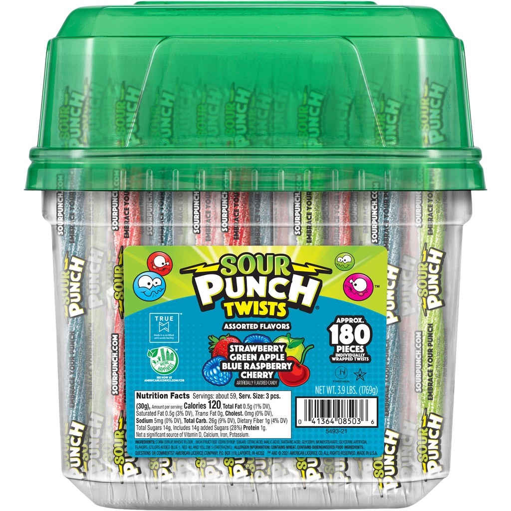 Sour Punch Twists, 6" Individually Wrapped Candy, Assorted Flavors, 180 ...