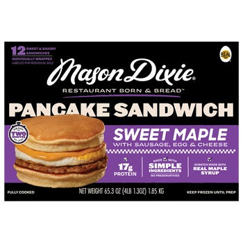 Mason Dixie Pancake Sandwich, Sweet Maple with Sausage, Egg & Cheese ...