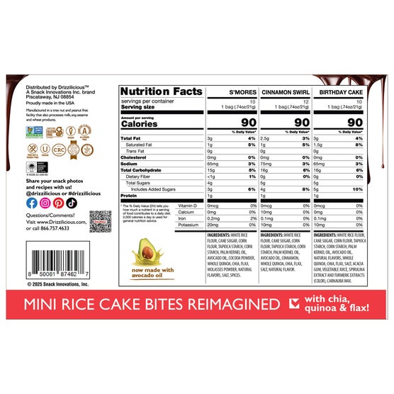 Drizzilicious Mini Rice Cake Bites, Variety Pack, 0.74 oz, 32 ct | Costco