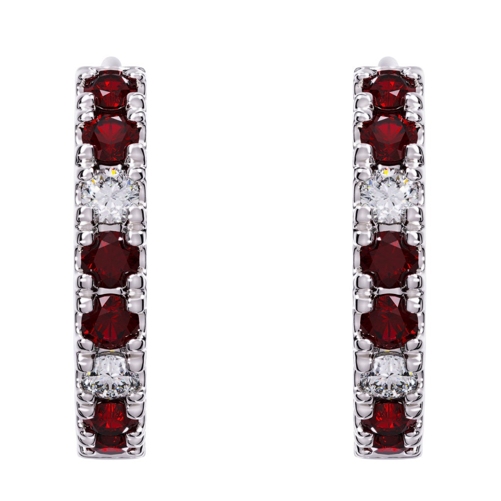 Ruby and Diamond 14kt White Gold Hoop Earrings | Costco