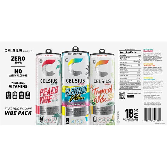 CELSIUS Vibe Energy Drink, Variety Pack, 12 fl oz, 18 ct | Costco