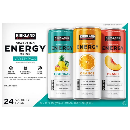 Kirkland Signature Sparkling Energy Drink, Sugar Free, Variety Pack, 12 ...