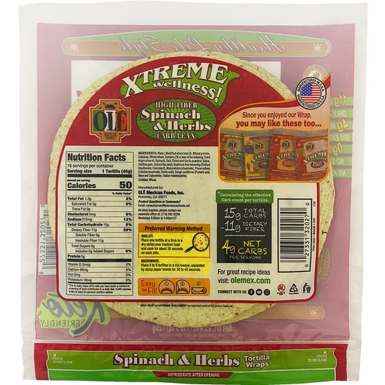 Olé Mexican Foods Xtreme Wellness Spinach & Herbs Tortilla Wraps, 16 ct ...
