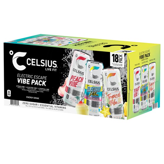 CELSIUS Vibe Energy Drink, Variety Pack, 12 fl oz, 18 ct | Costco