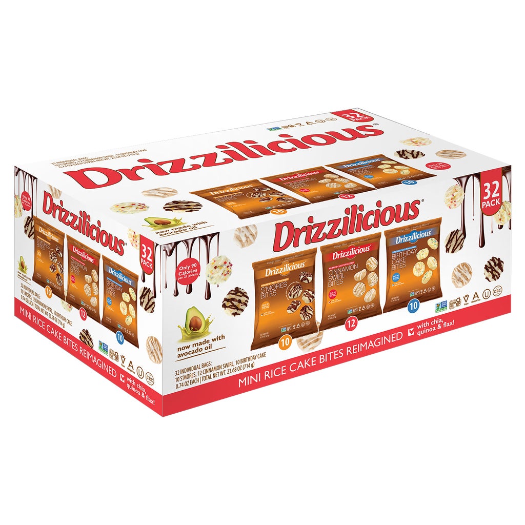 Drizzilicious Mini Rice Cake Bites, Variety Pack, 0.74 oz, 32 ct | Costco