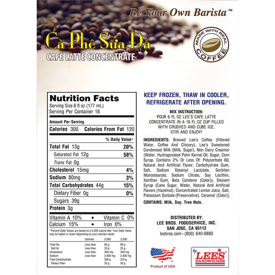 Lee's Cafe Latte Frozen Concentrate, Original, 16 fl oz, 6 ct | Costco