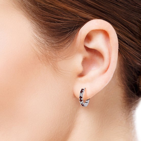 Ruby and Diamond 14kt White Gold Hoop Earrings | Costco