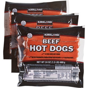 Kirkland Signature Beef Hot Dogs, 12 Links, 1.5 lbs, 3 ct | Costco
