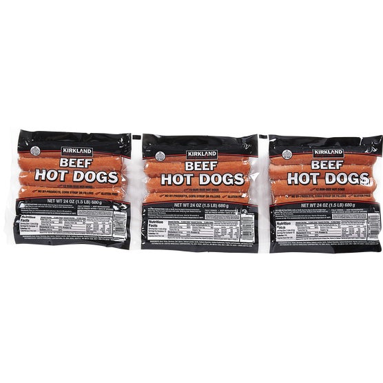 Kirkland Signature Beef Hot Dogs, 12 Links, 1.5 lbs, 3 ct | Costco