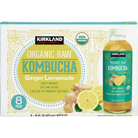 Kirkland Signature Organic Raw Kombucha, Ginger Lemonade, 16 fl oz, 8 ...