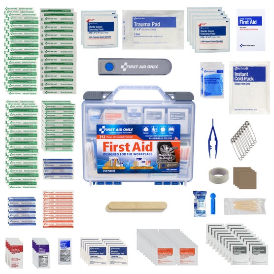 First Aid Only, Workplace First Aid Kit with Flashlight, 312 Pieces ...