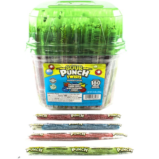Sour Punch Twists, 6" Individually Wrapped Candy, Assorted Flavors, 180 ...