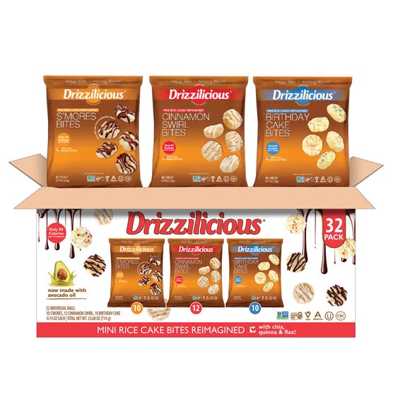 Drizzilicious Mini Rice Cake Bites, Variety Pack, 0.74 oz, 32 ct | Costco